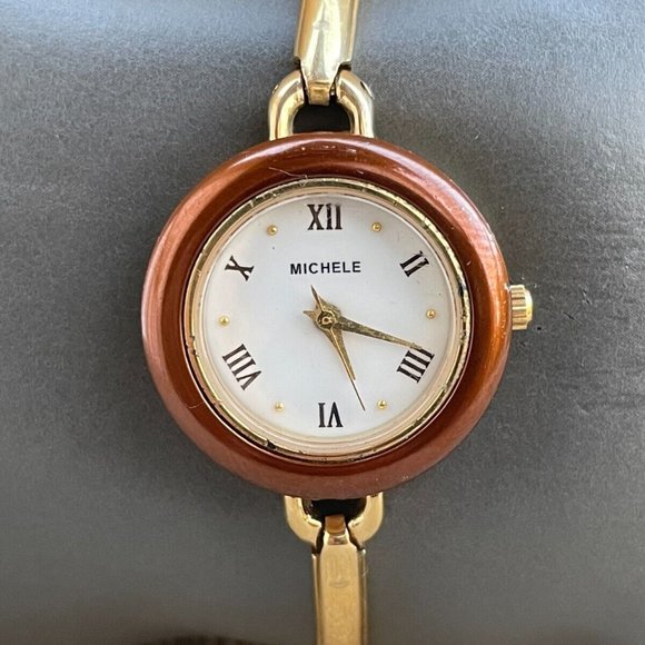 Michele | Accessories | Michele Ladies Wrist Watch Gold Tone Brown ...